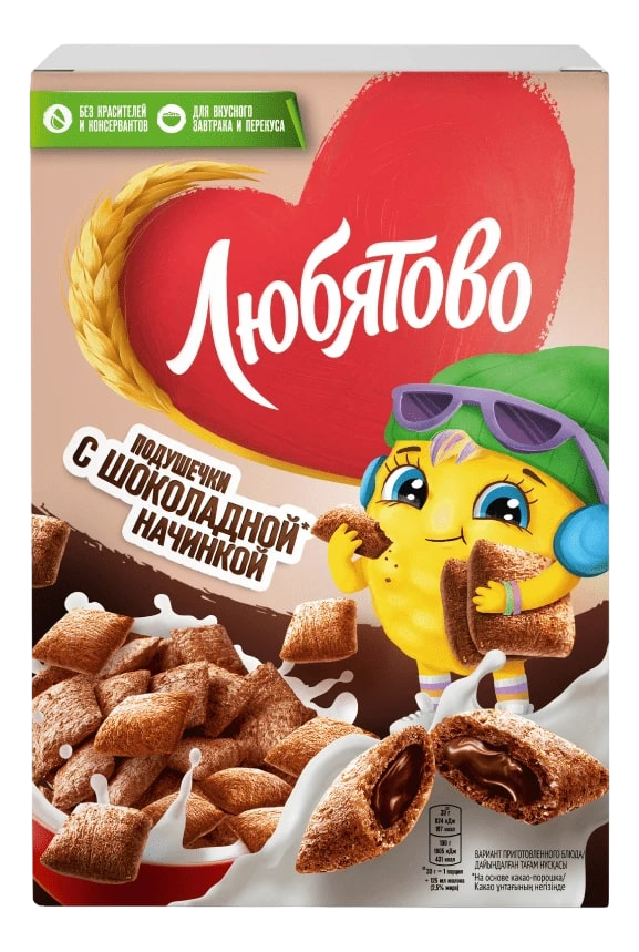 Готовый завтрак любятово Подушечки с шоколадной начинкой, 220г