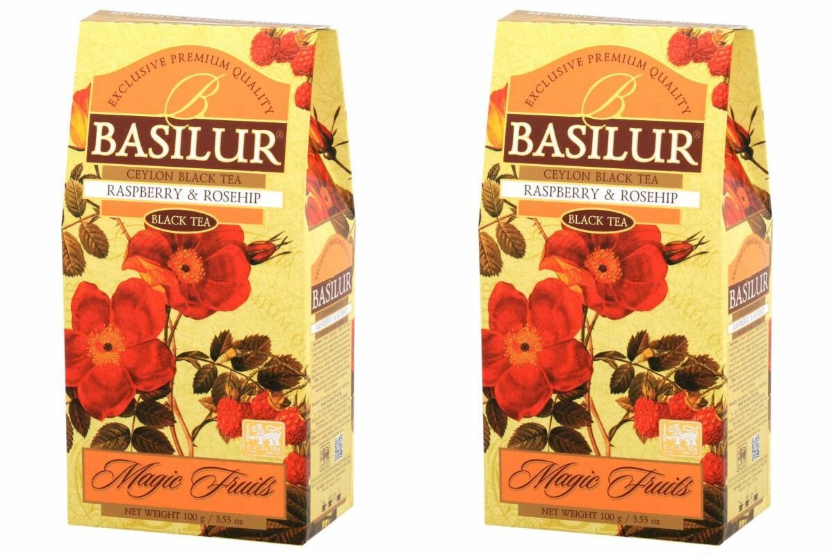 Basilur Чай черный , волшебные фрукты, малина и шиповник, листовой, 100 г, 2 уп.