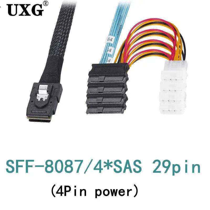 UXG Мини SAS кабель SFF-8087 до 4 SFF-8482 0.5m, SF-002-BK