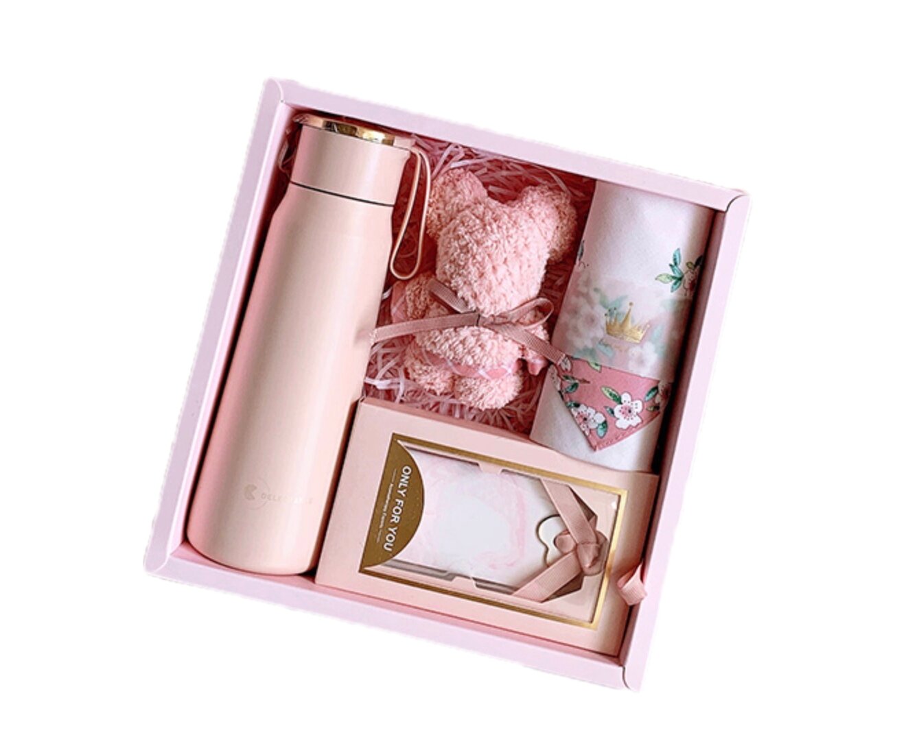 Подарочный набор для неё MyPads M-156507 термос+платок из хлопка+ароматизатор+ полотенце медведь красивый романтический оригинальный подарок люби.