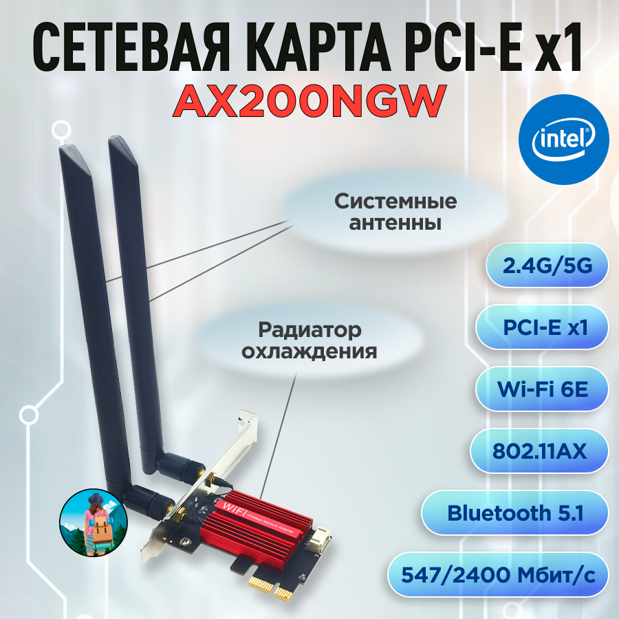 Двухдиапазонная сетевая карта AX200NGW WIFI 6E, Bluetooth 5.1, 5G, 3000M, PCI-E x1