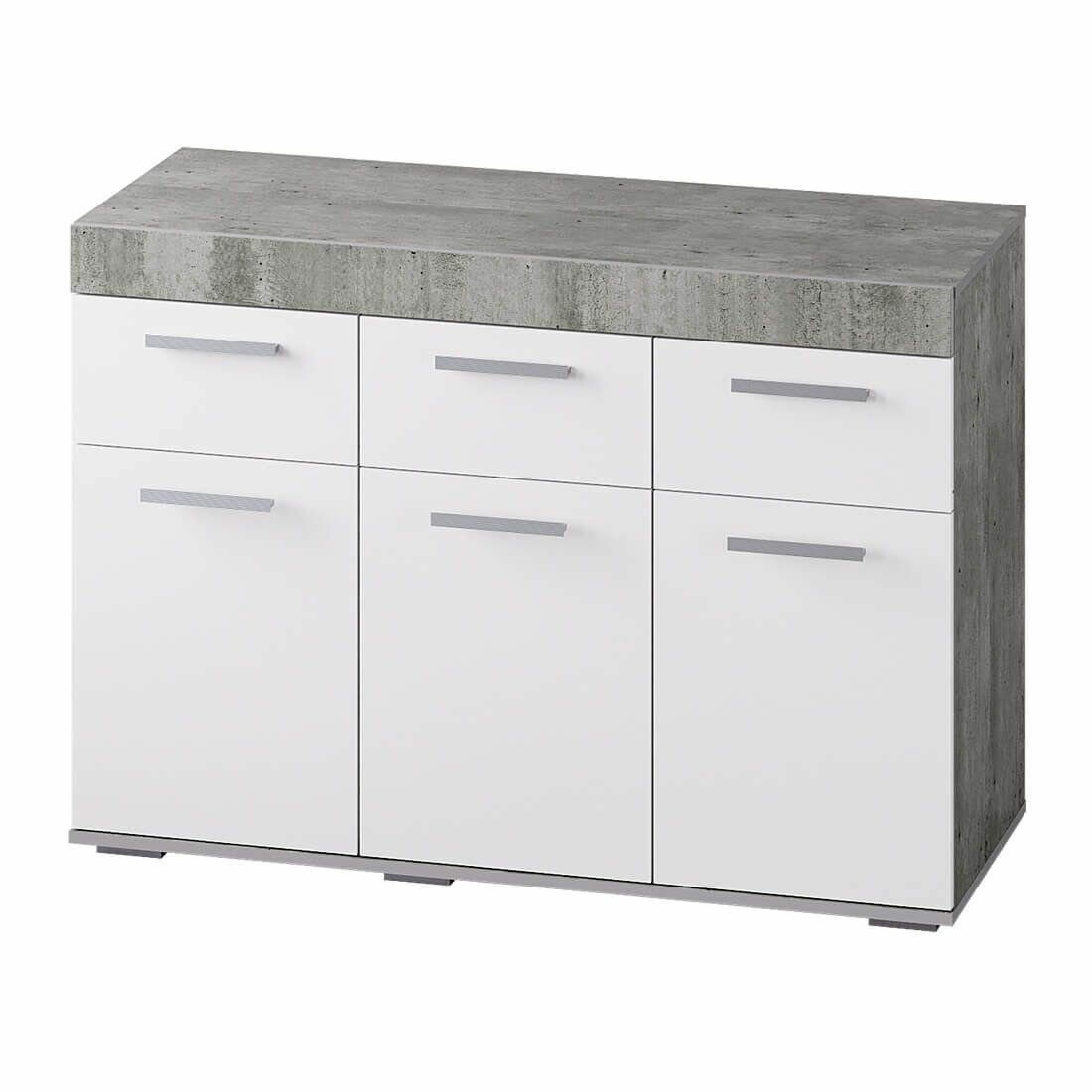 Комод Мебелони Инстайл, лофт, 120х85х46 см, 3 ящика, белый/серый