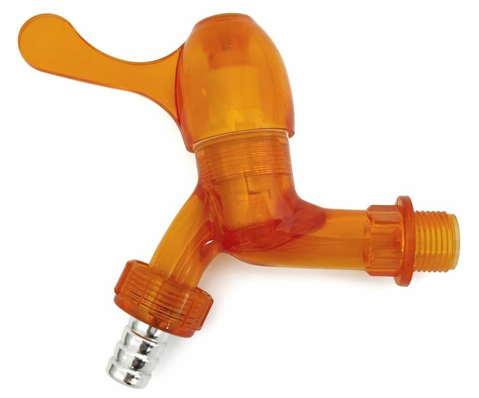 Кран водоразборный со штуцером, пластиковый 1/2" нар. (прозрачно-оранжевый)