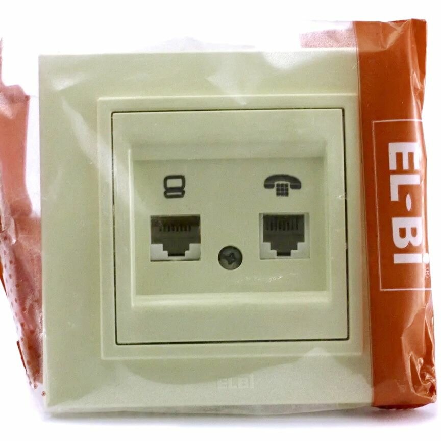 Розетка компьютер + телефон EL-BI Zena Vega Natural RJ11+RJ45 cat.6 с рамкой крем 500-010300-249