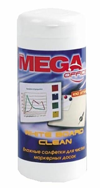 Салфетки д/доски MEGA Office White Board Clean, 100шт/туба
