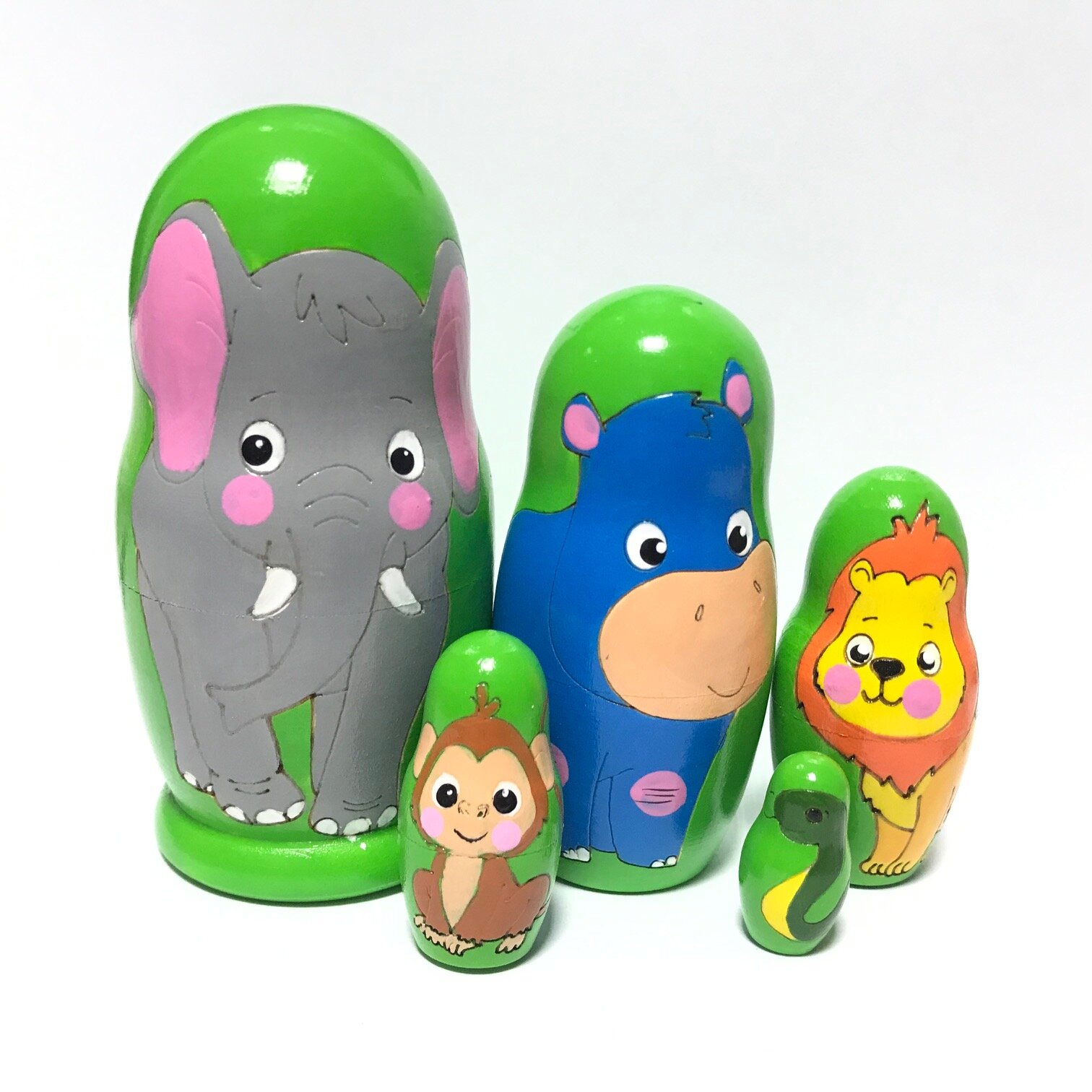 Матрешка "Зоопарк-1", ручная роспись, 5 кукол, 100*50 мм