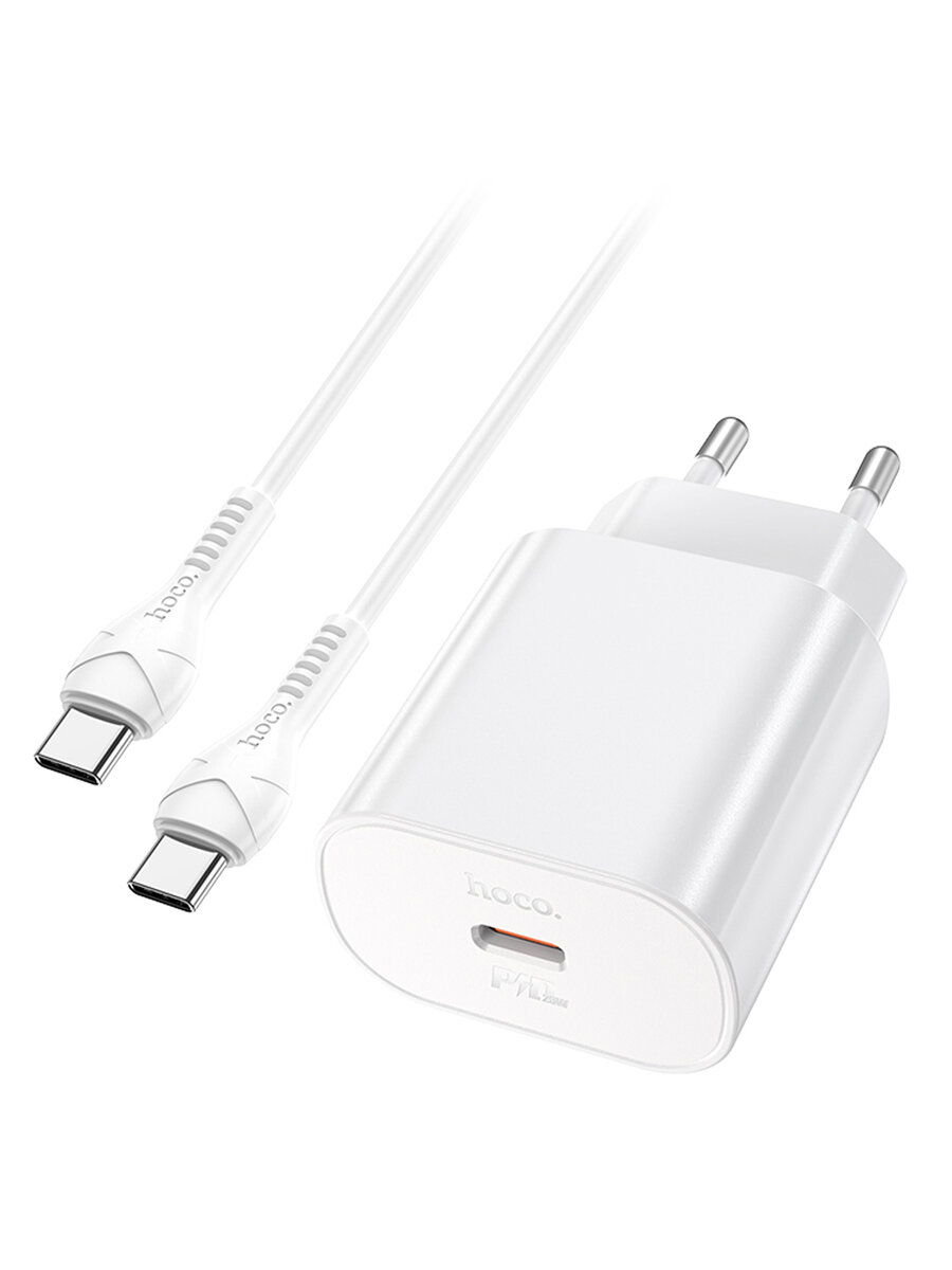 Сетевое зарядное устройство Type-C Hoco N22 (25W, PD, QC3.0, кабель Type-C-Type-C) (белое)