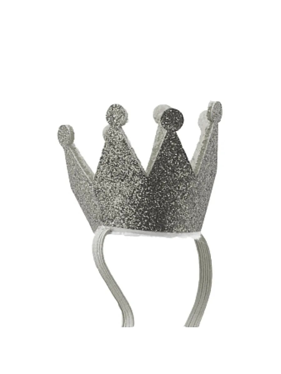 1шт. Корона тканевая, на резинке, Серебро, с блестками, 1 шт