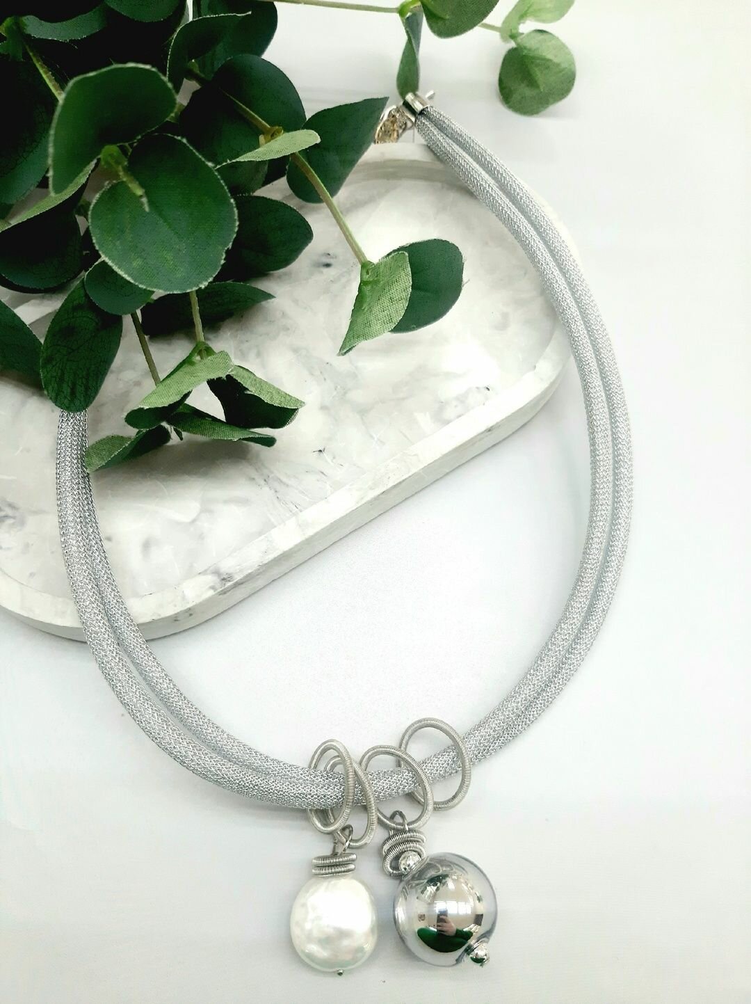 Колье, жемчуг имитация, муранское стекло