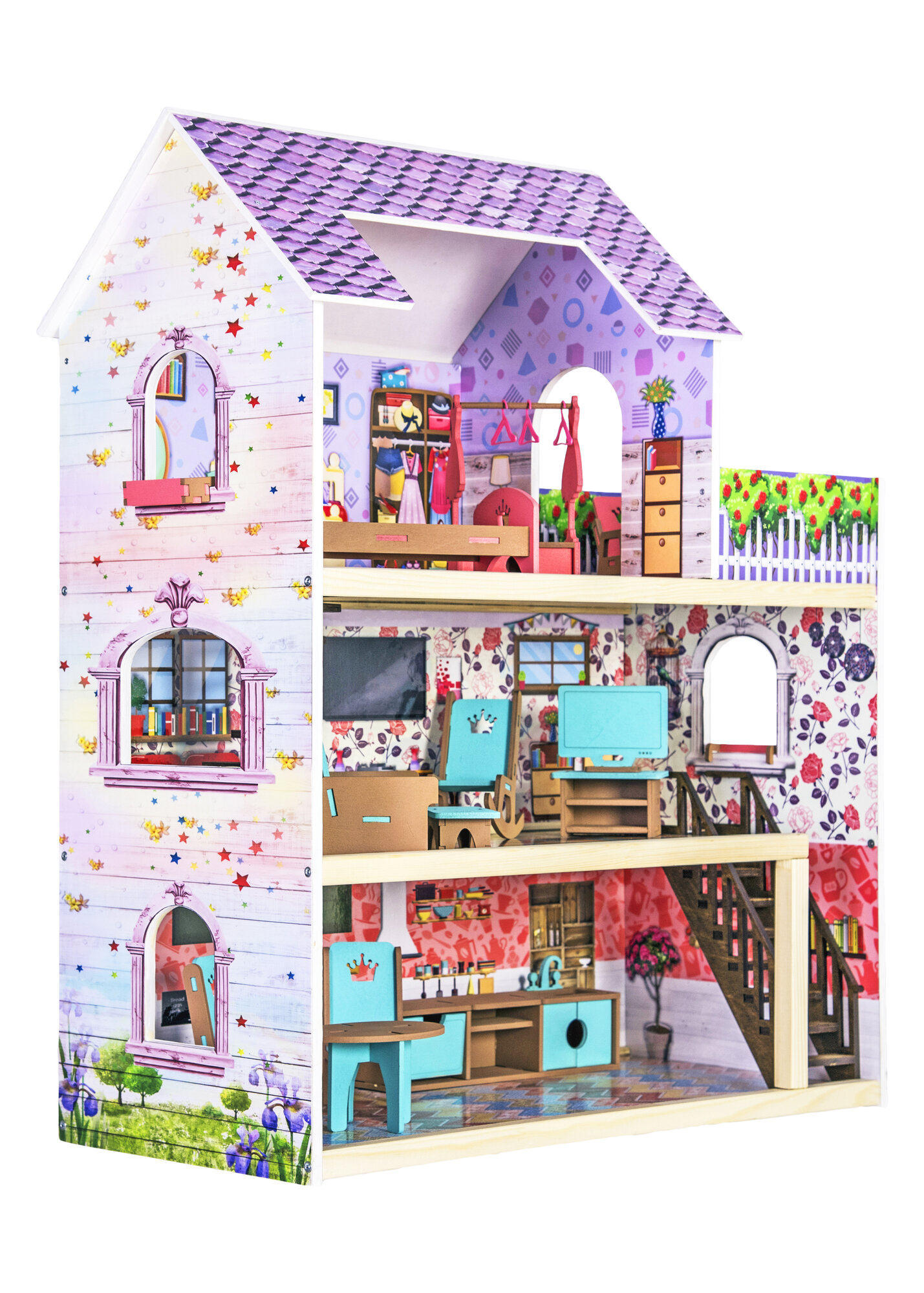 Кукольный особняк "Небесный замок" с освещением, высота 75см(без мебели)