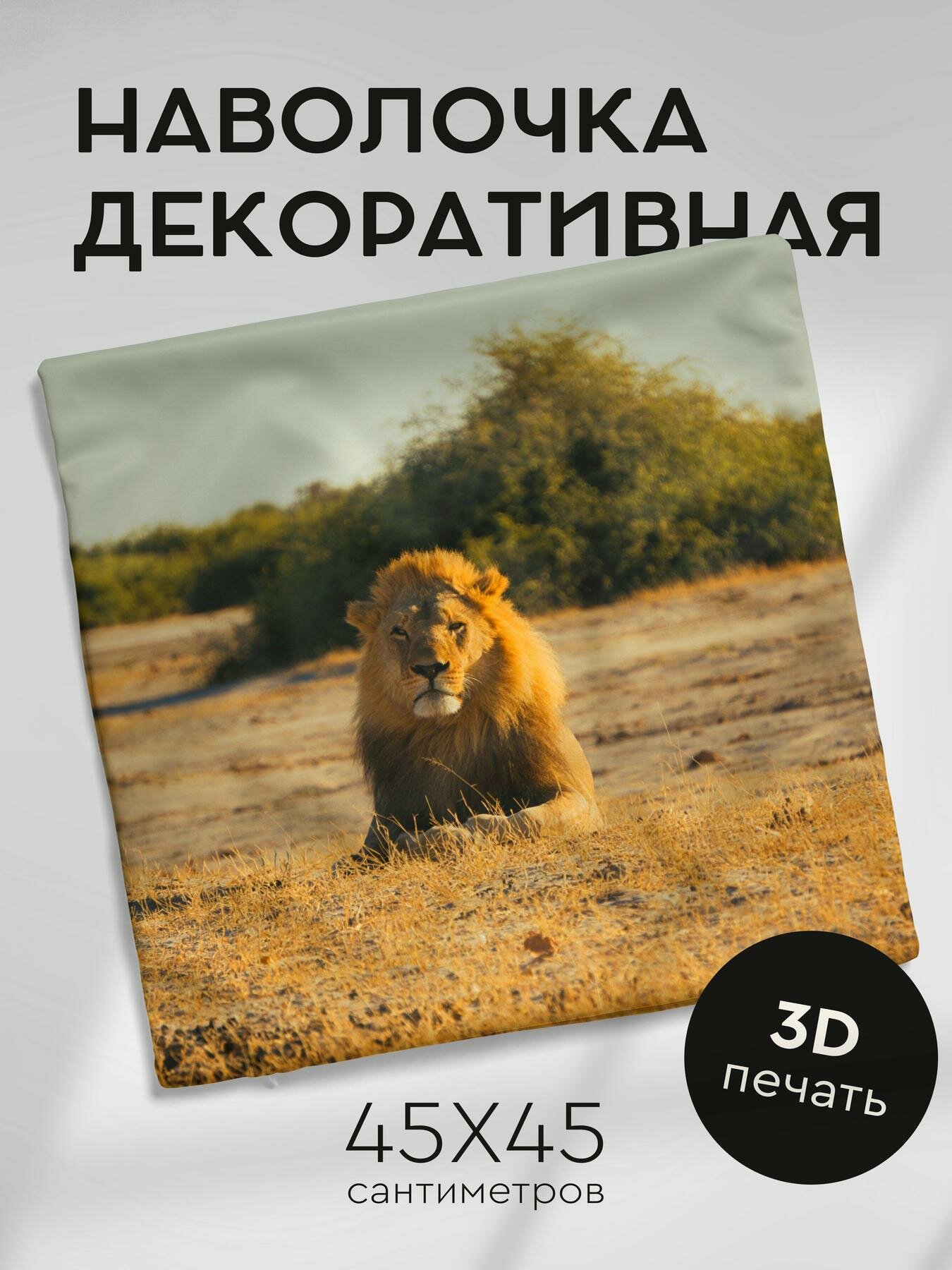 Наволочка декоративная, 45х45см / лев / большая кошка / царь