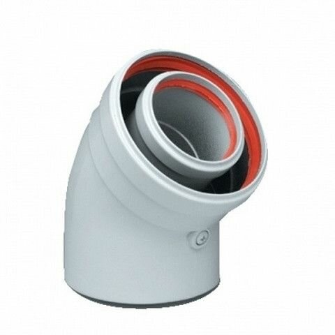 Колено коаксиальное 45 60/100 мм, дымовая часть ПВХ, воздушная часть ПВХ Ferroli 1KWMA64W