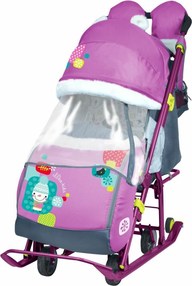 Санки-коляска Ника детям 7 -2 Коллаж-снеговик орхидея НД7-2/со