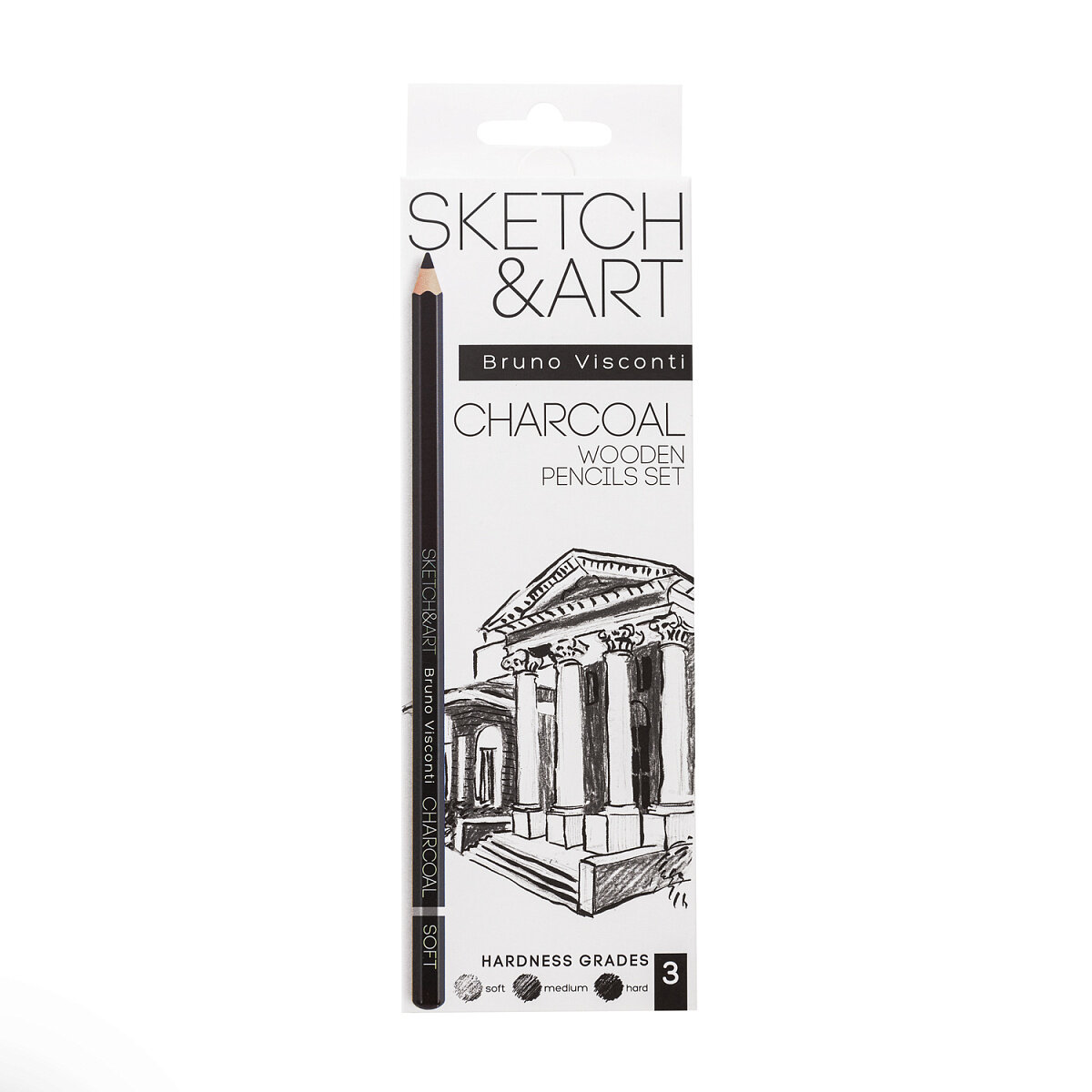 Набор угольных карандашей "SKETCH&ART", (мягкий, средний, твердый), 6 шт