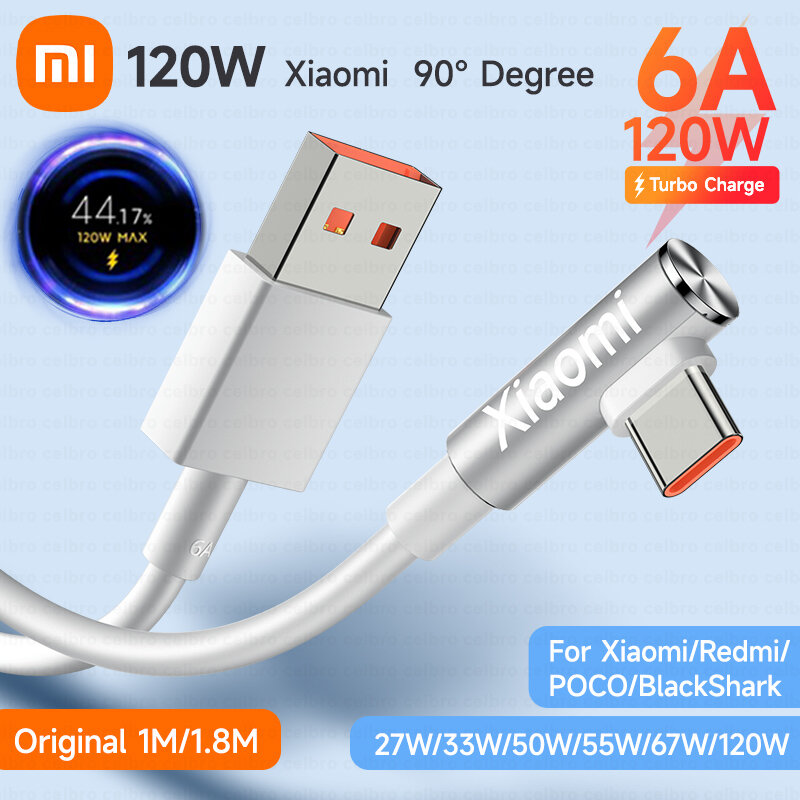 Xiaomi 120W 6A USB Type C кабель для быстрой зарядки 90 градусов угловой игровой кабель для Mi 12 11 Pro Poco F4 Redmi K50 Black Shark зарядное устройство