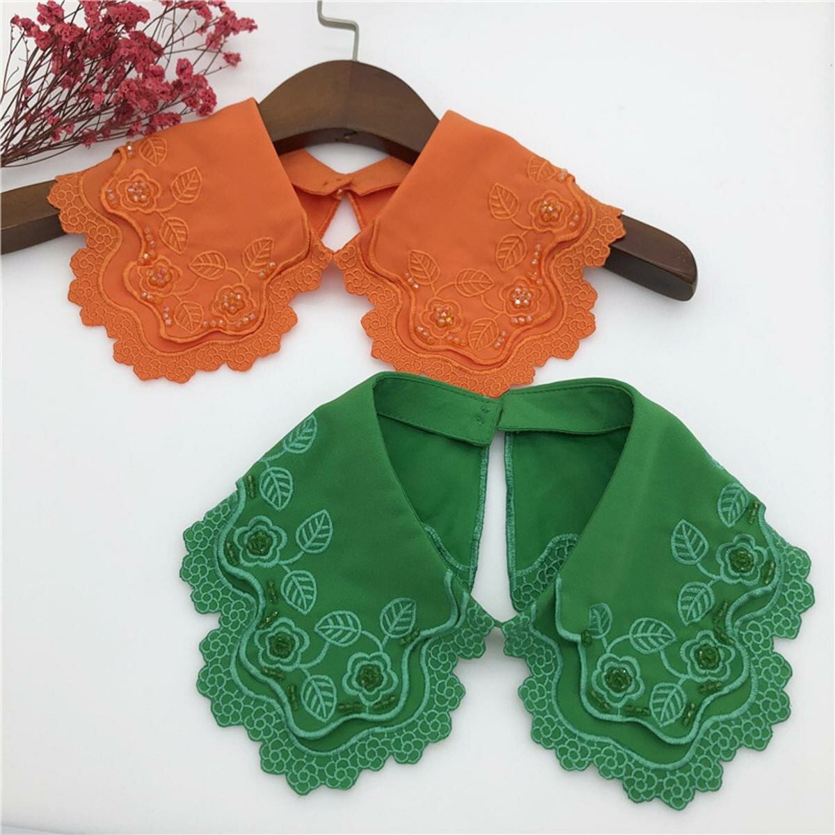 Женский воротник ручной работы с лацканами, вышитый бисером, цветочные украшения, рубашка для девочек, съемные воротники