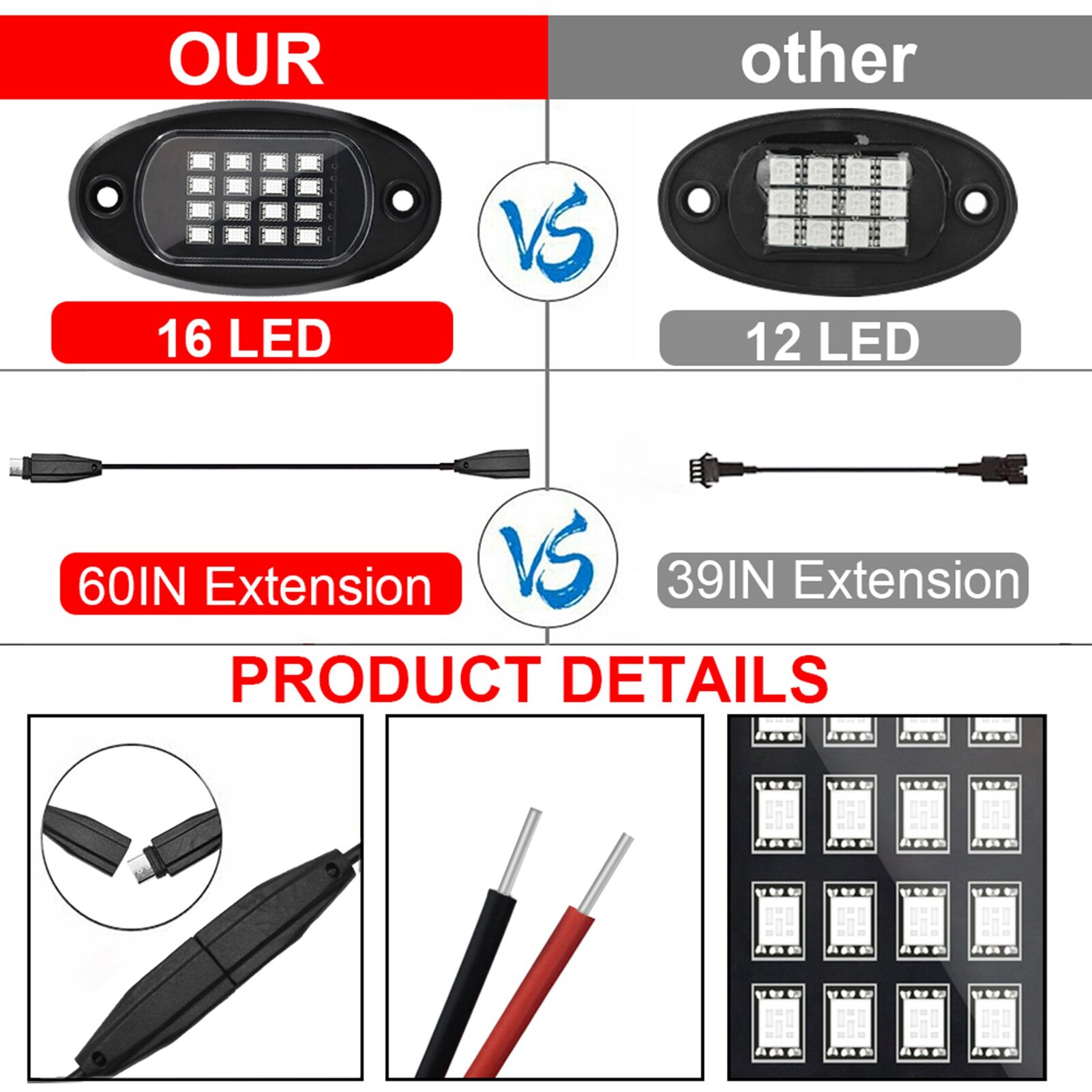 Фонарик Rock Lights из 4 светодиодов, цветной, с управлением через приложение, Bluetooth, 24-кнопочный пульт дистанционного управления, синхронизация музыки для внедорожников и квадроциклов