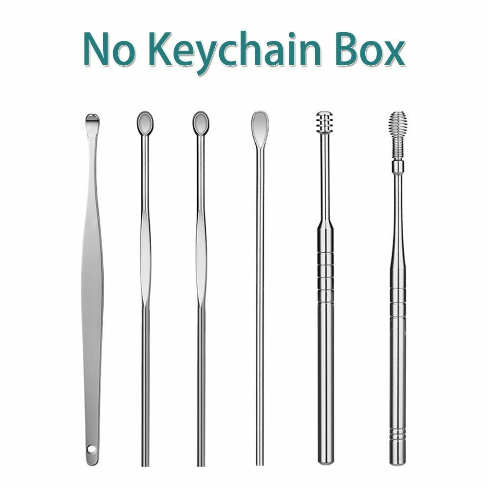 Набор для удаления ушной серы, набор из 6 ушных палочек, инструмент для чистки ушей, кюретка для ушей из нержавеющей стали, инструмент для удаления ушной серы (нет футляра для хранения)