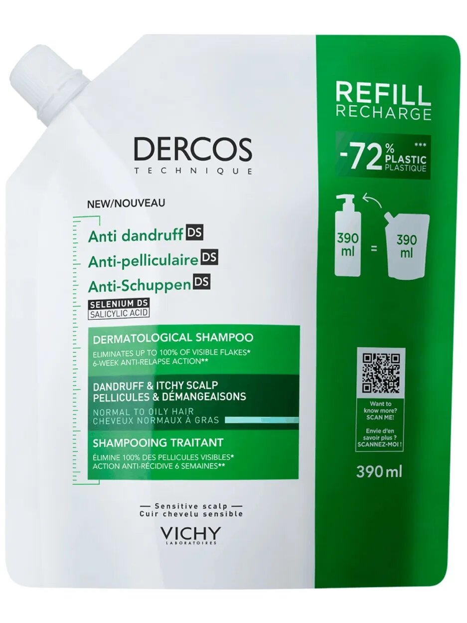 Шампунь Vichy Dercos, против перхоти, для нормальных и жирных волос, 390 мл