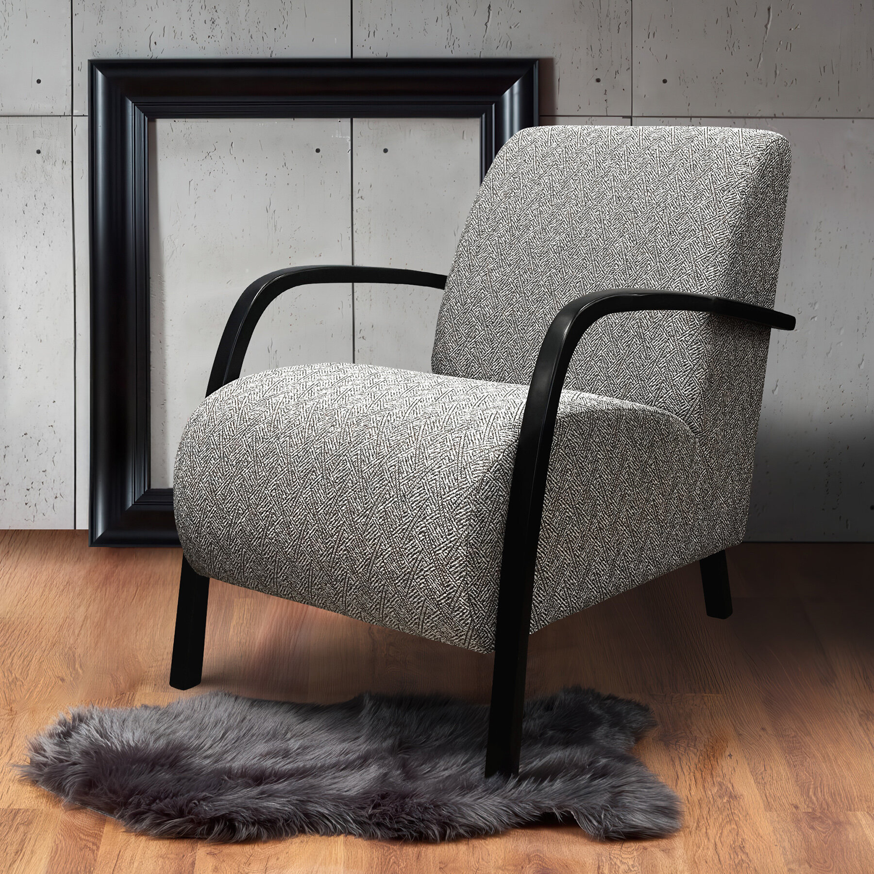 Кресло Битл, СТД, ретро-кресло, невысокая спинка, деревянные подлокотники, современный дизайн, компактный размер