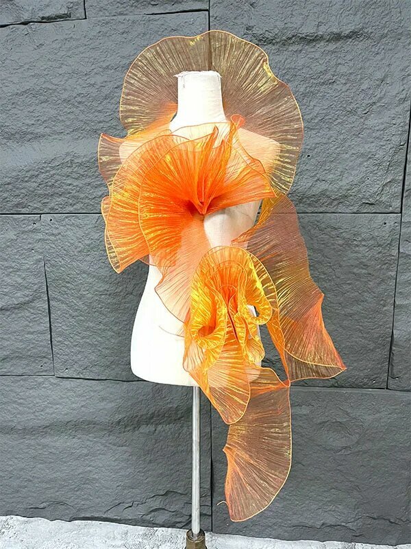 Кружевная сетчатая ткань из полиэстера/акрила, органза, 100 см Оранжевый, orange