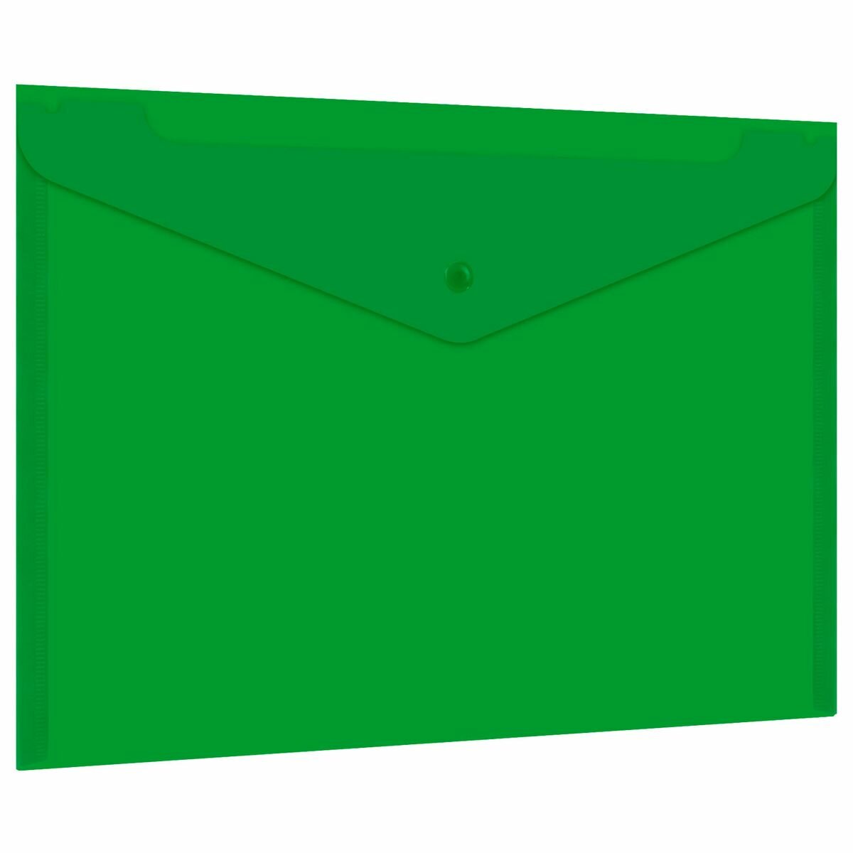 Папка-конверт на кнопке Brauberg Universal (А4, 150мкм, до 100 листов, пластик) прозрачная зеленая (273074)