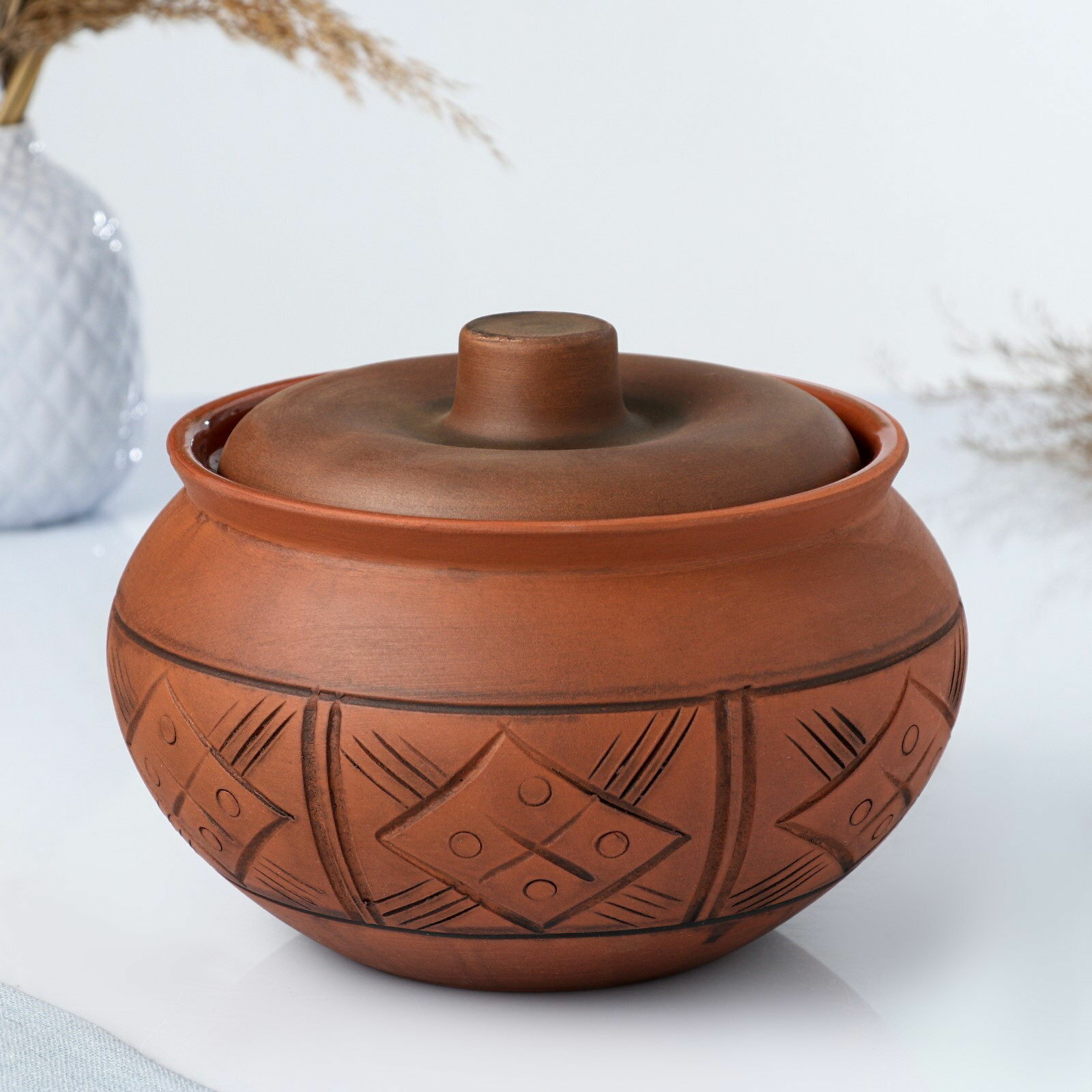 Жаровня "Молочение", 2 л, керамика, коричневая, цвет: коричневый
