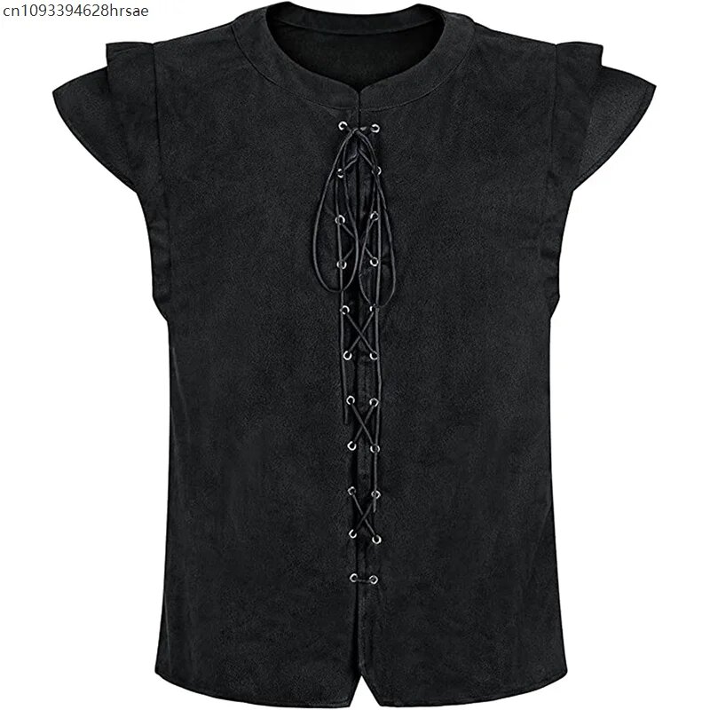 Мужской черный средневековый жилет с лацканами XL