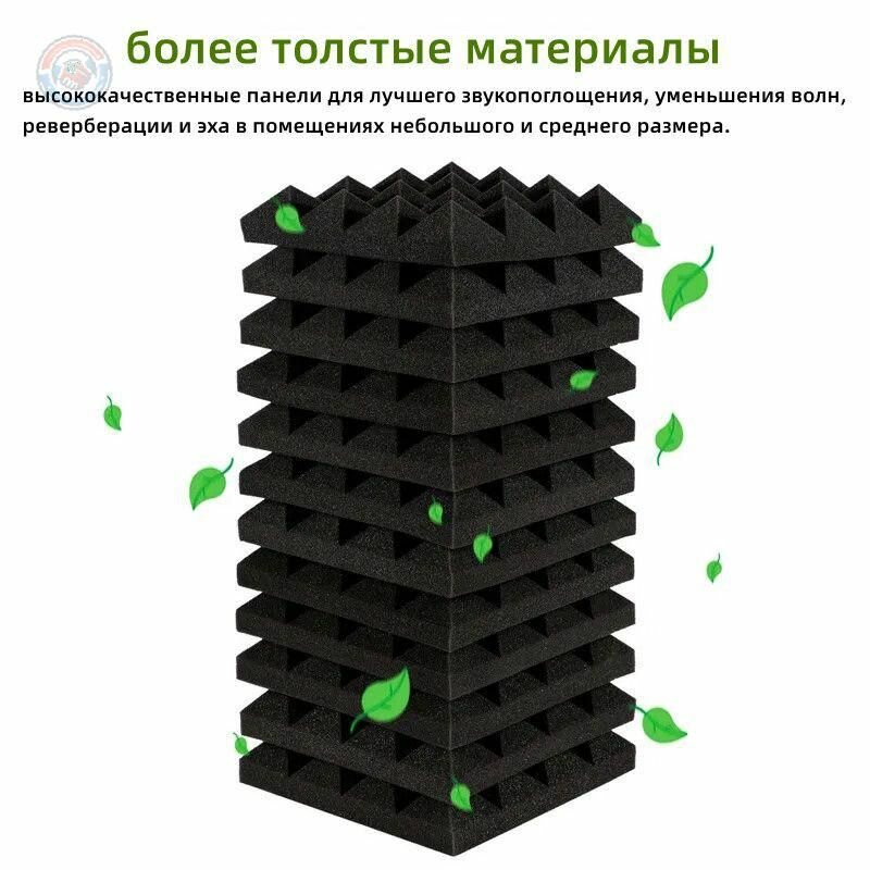 Квадратные звукопоглощающие панели из акустического поролона для студии звукозаписи домашнего кинотеатра КТВ черные 60 штук