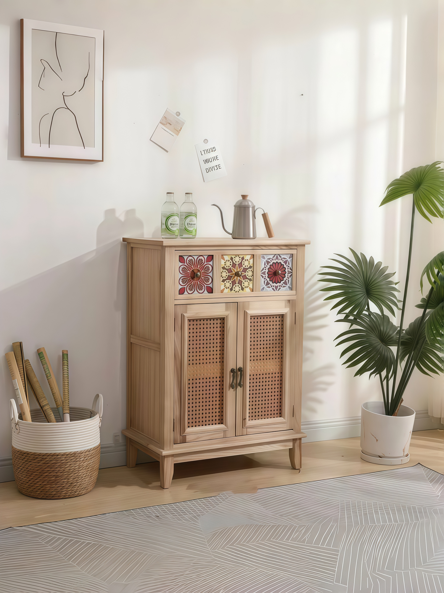 Комод в стиле бревна, простой однотонный, 1 выдвижной ящик, 36x60x86 см