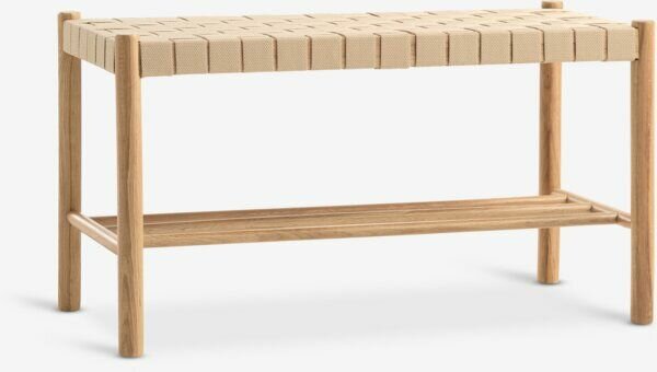Скамейка с полкой Jysk VADEHAVET цвет натуральный дуб 81 х 45 х 35 см.
