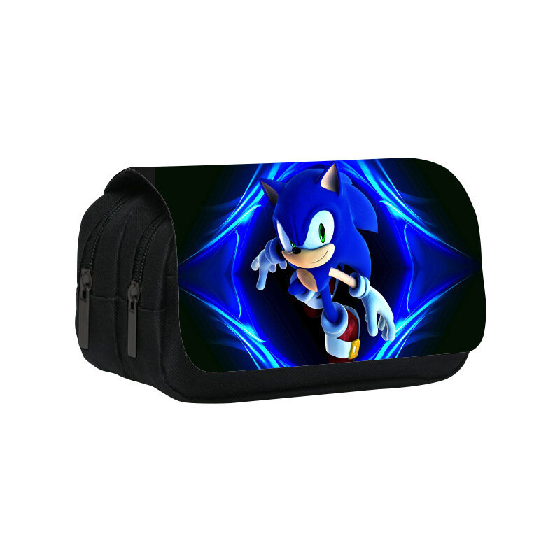 2026SONIC Аниме Соник Печатный холст Студенческая канцелярская коробка Пенал Двухслойный Большой объем Студенческий пенал на молнии
