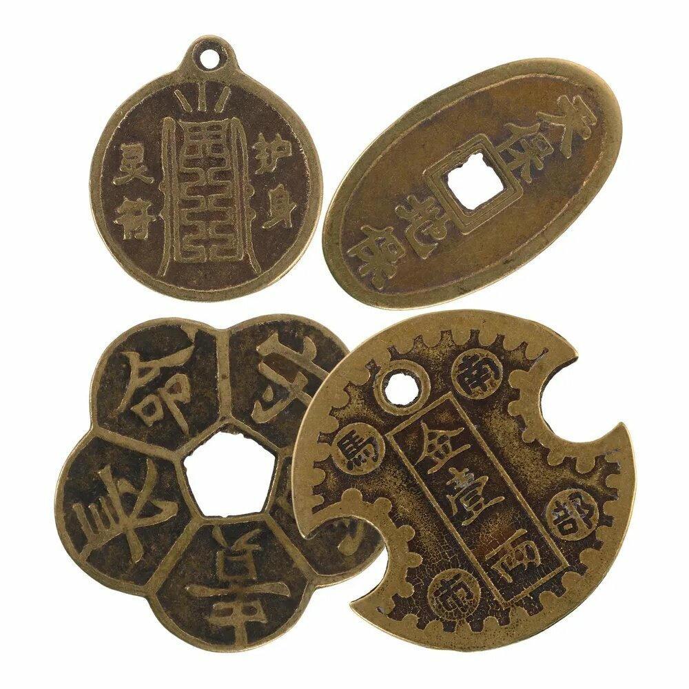 Набор из 4 медных фэншуй монет с отверстием для удачи и декора интерьера