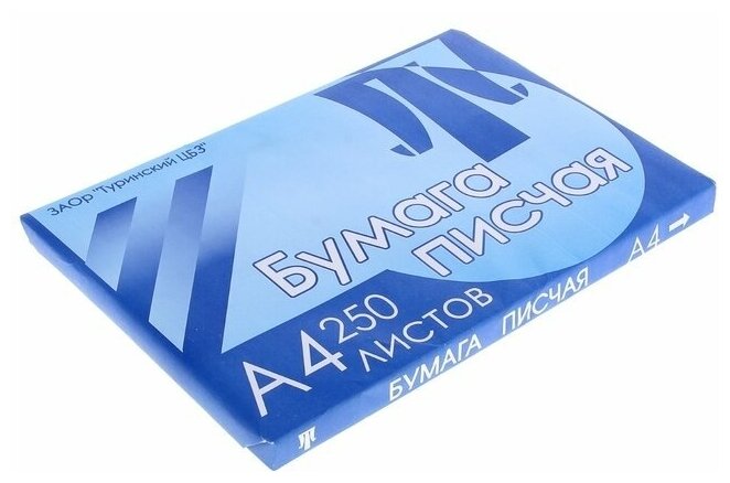 Бумага писчая А4, 250 листов, плотность 55-60 г/м2, 94-96% (1кг)