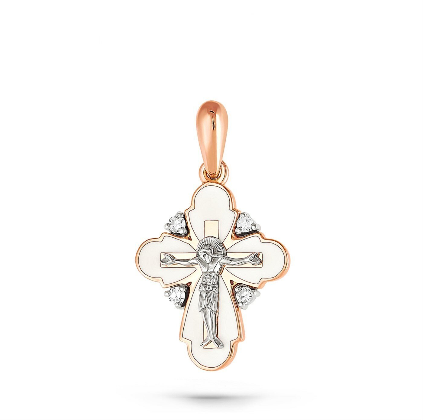 Крестик, красное золото, 585 проба, бриллиант