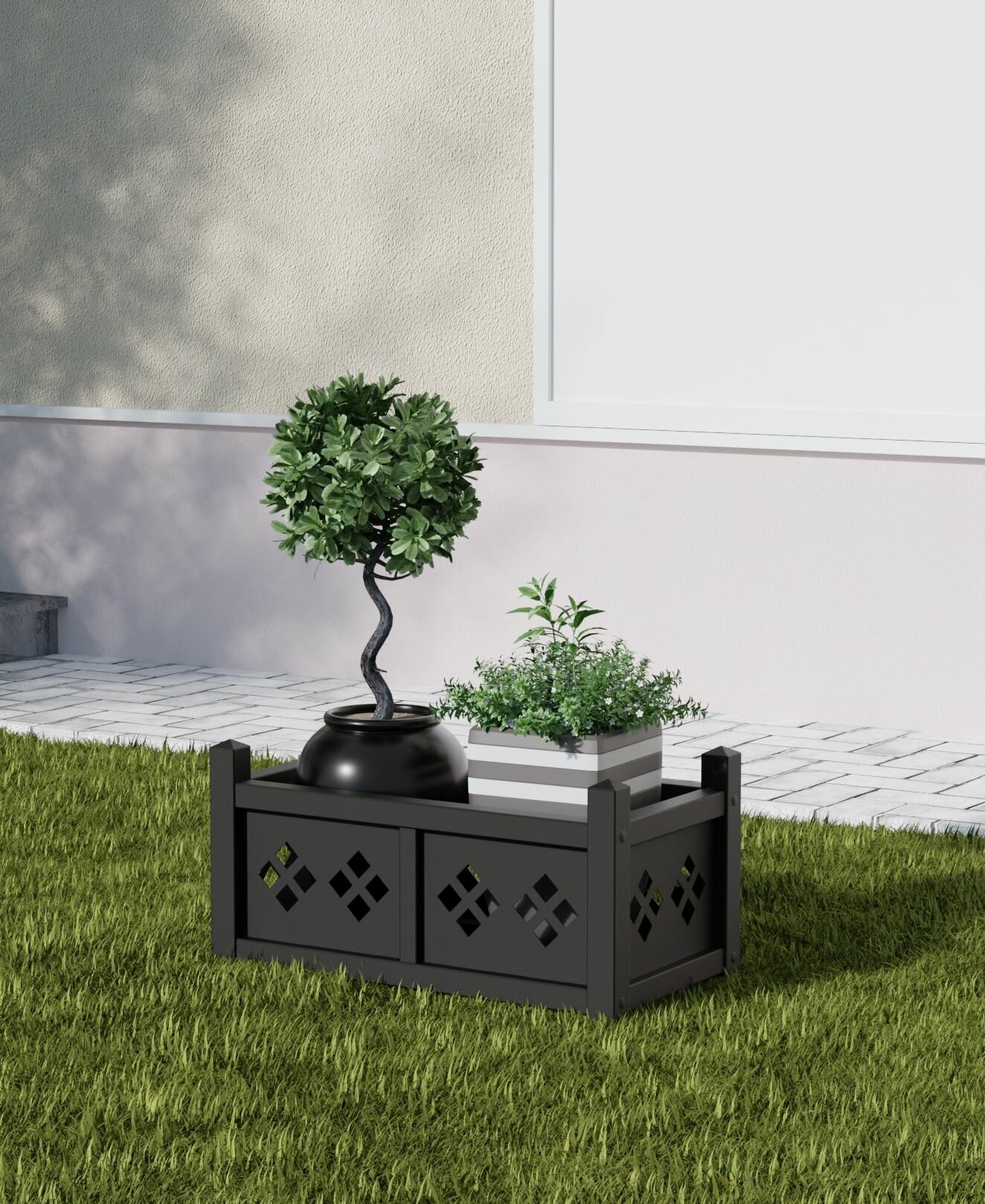 Цветочница, ящик для цветов, кашпо Сиена, 46 см, оцинкованная сталь, черный, 1 шт