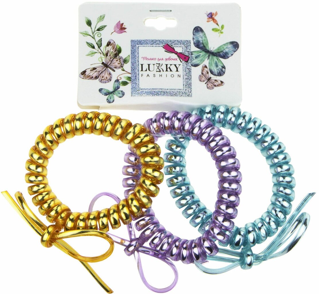 Lukky Резинки для волос спиральные с бантиком, набор 3 шт, модель Т18481 для детей