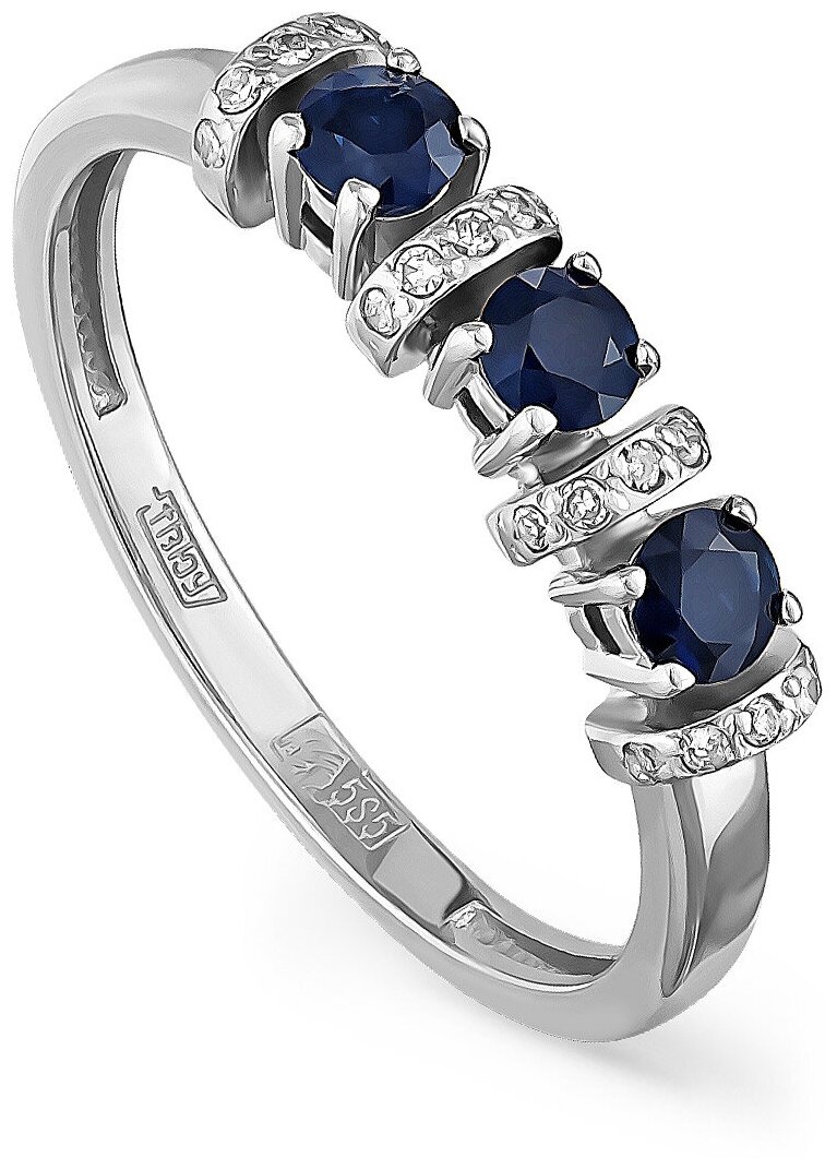 Кольцо, белое золото, 585 проба, сапфир, бриллиант