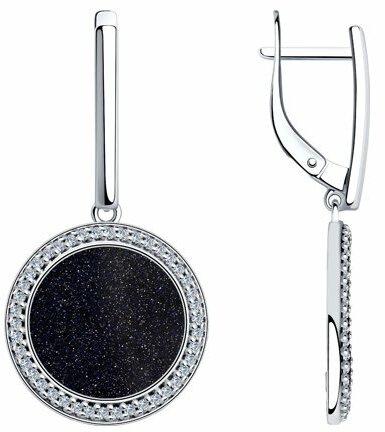 Серьги с подвесками, серебро, 925 проба, родирование, фианит, авантюрин