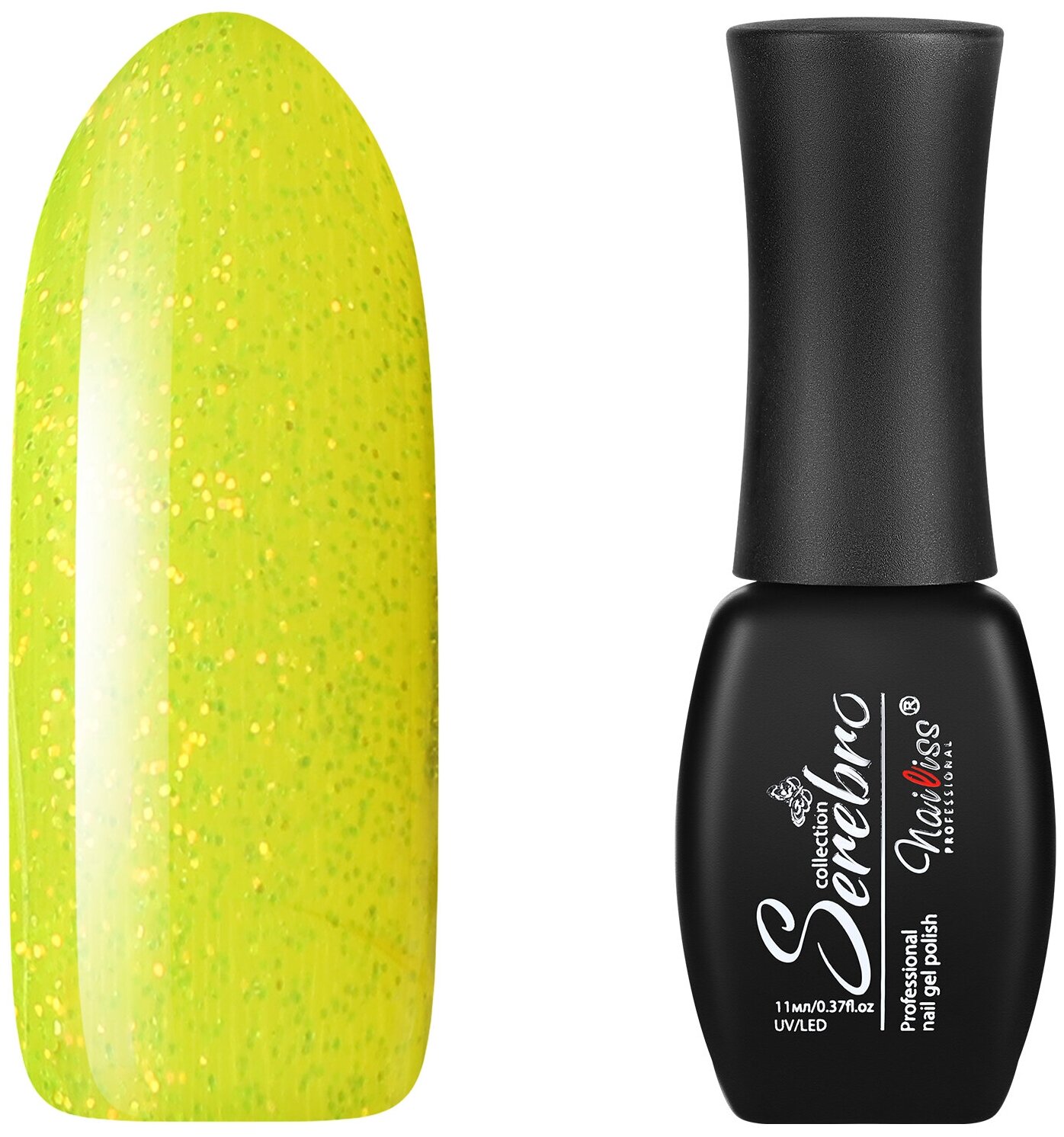 Гель-лак для ногтей Serebro с блестками, гипоаллергенный неоновый прозрачный желтый, 11 мл