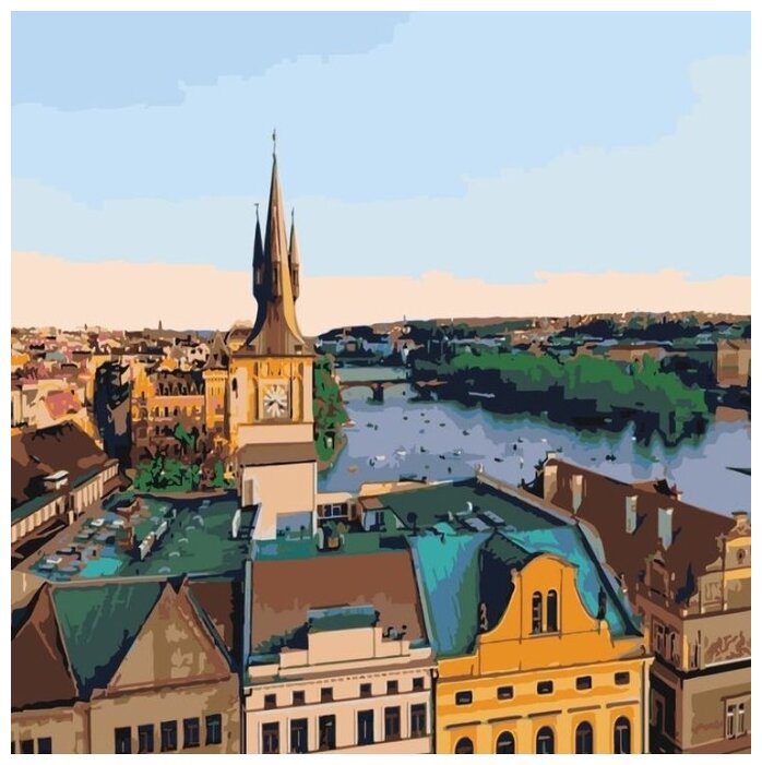 Картина по номерам ЖПН на холсте с подрамником, Раскраска 40х40, Город Городской Пейзаж Прага Чехия Архитектура