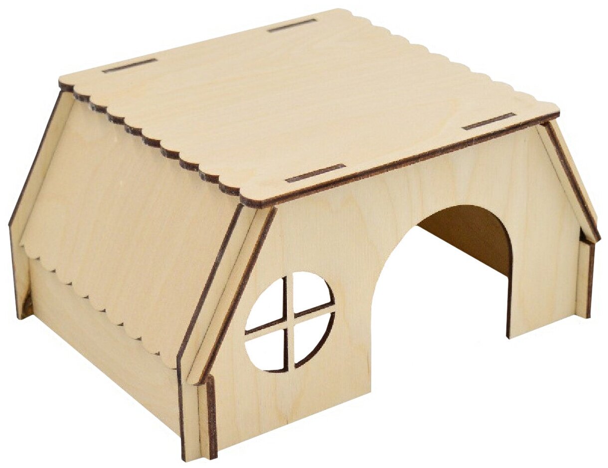 Домик для грызунов Zooexpress с плоской крышей и окошком фанера 20 х 15 х 10 см (1 шт)