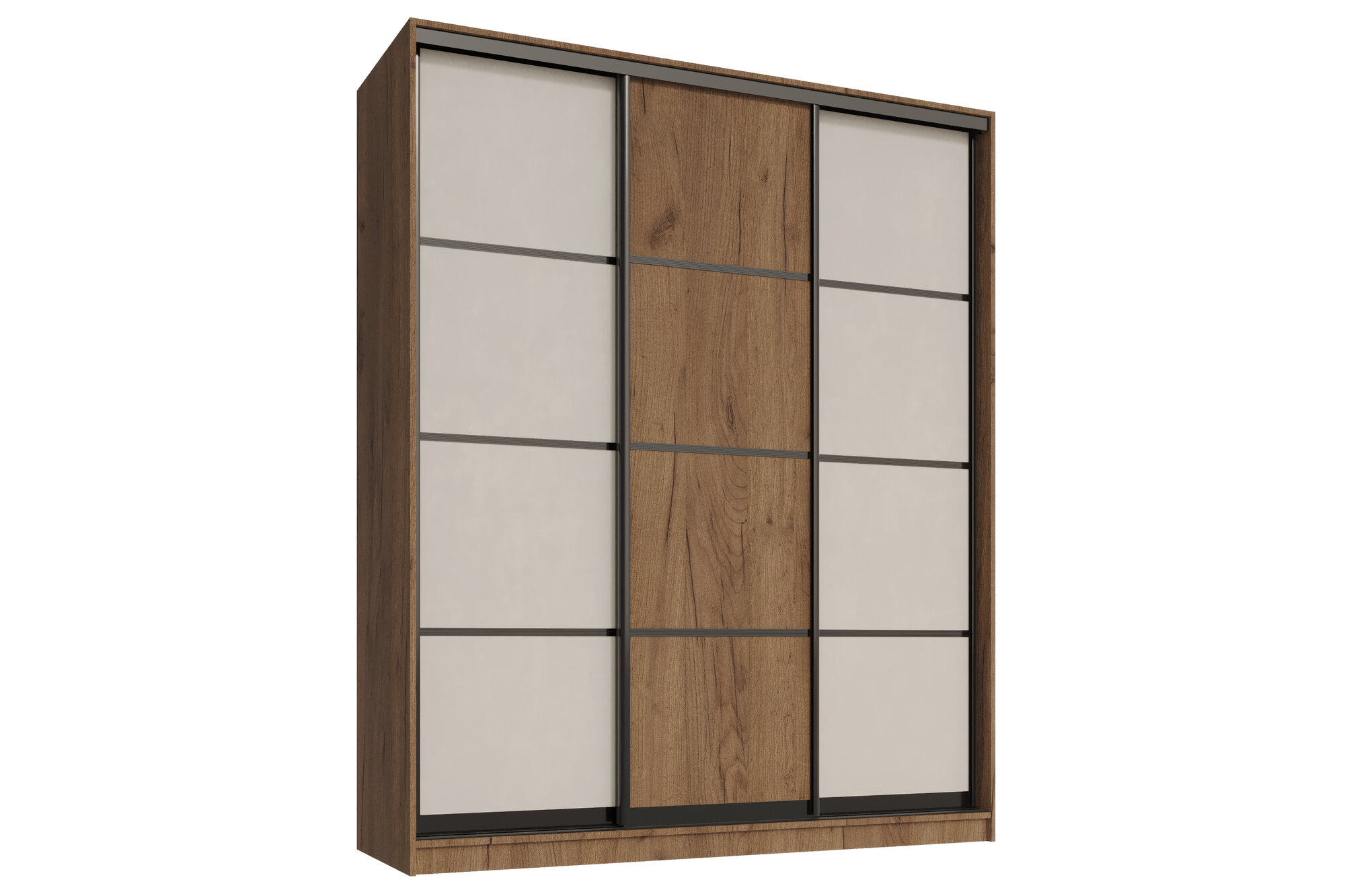 Шкаф купе, для одежды Айсберг 3, МФ-Купе, 160х45х240, белье/платье, цвет дуб табачный и кашемир, профиль черный