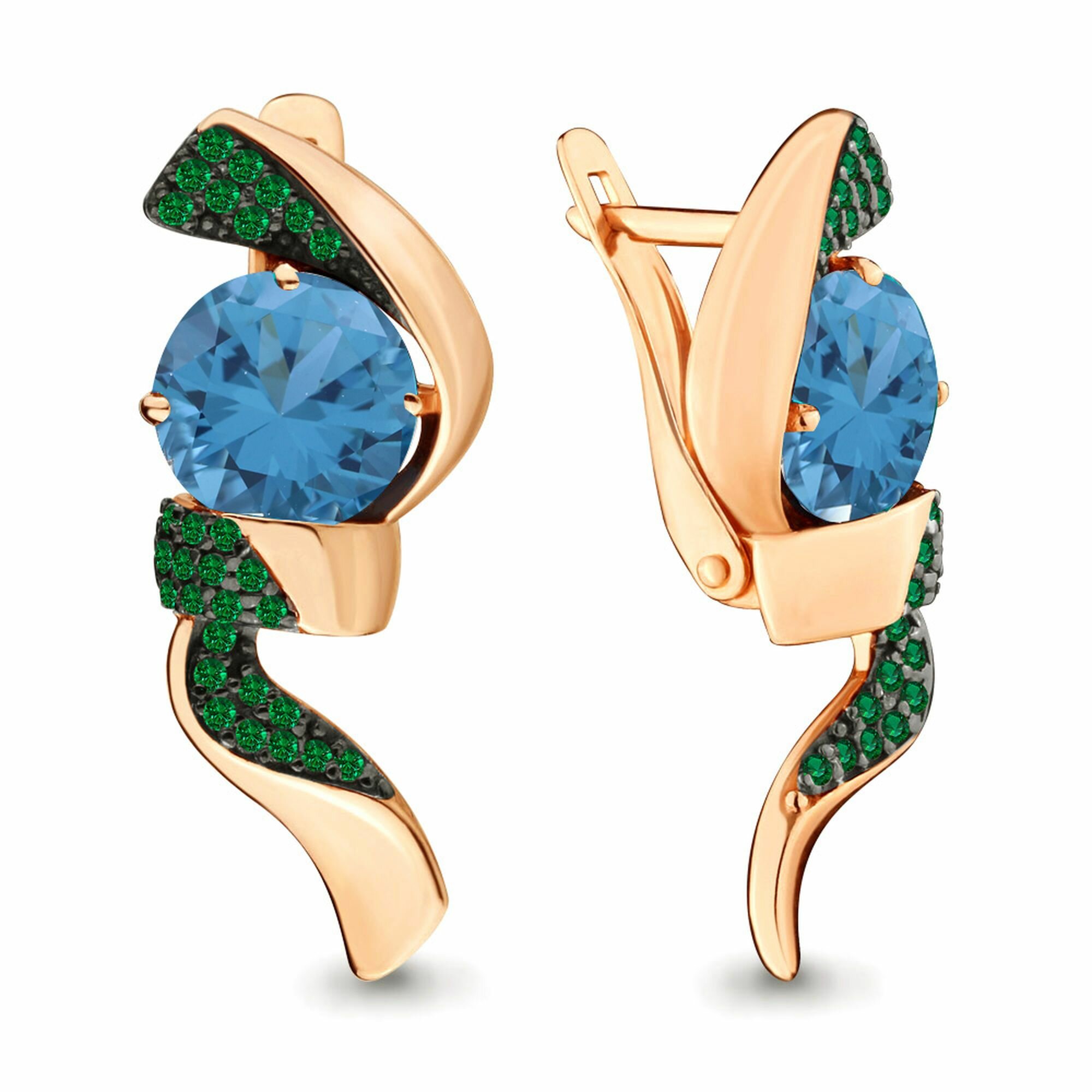Серьги, серебро, 925 проба, золочение, изумруд синтетический, турмалин