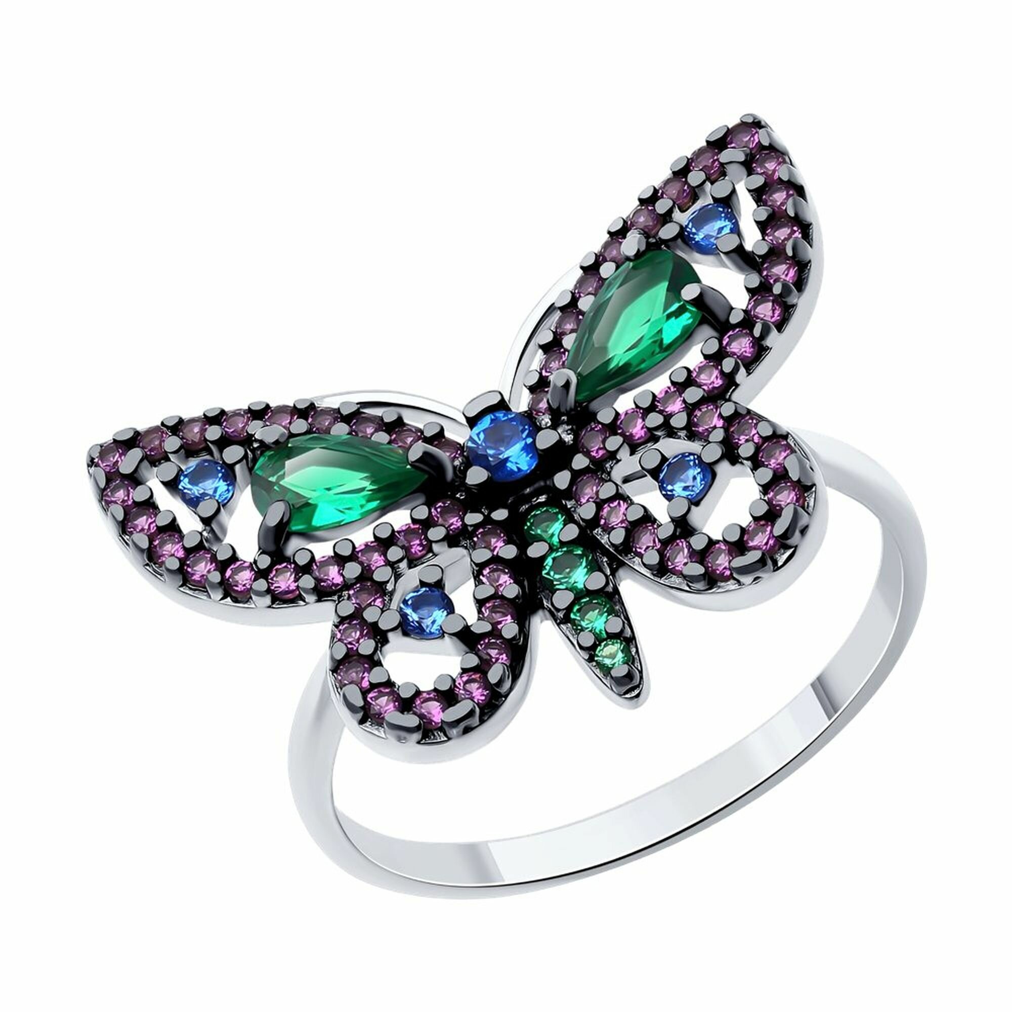 Кольцо, серебро, 925 проба, родирование, фианит