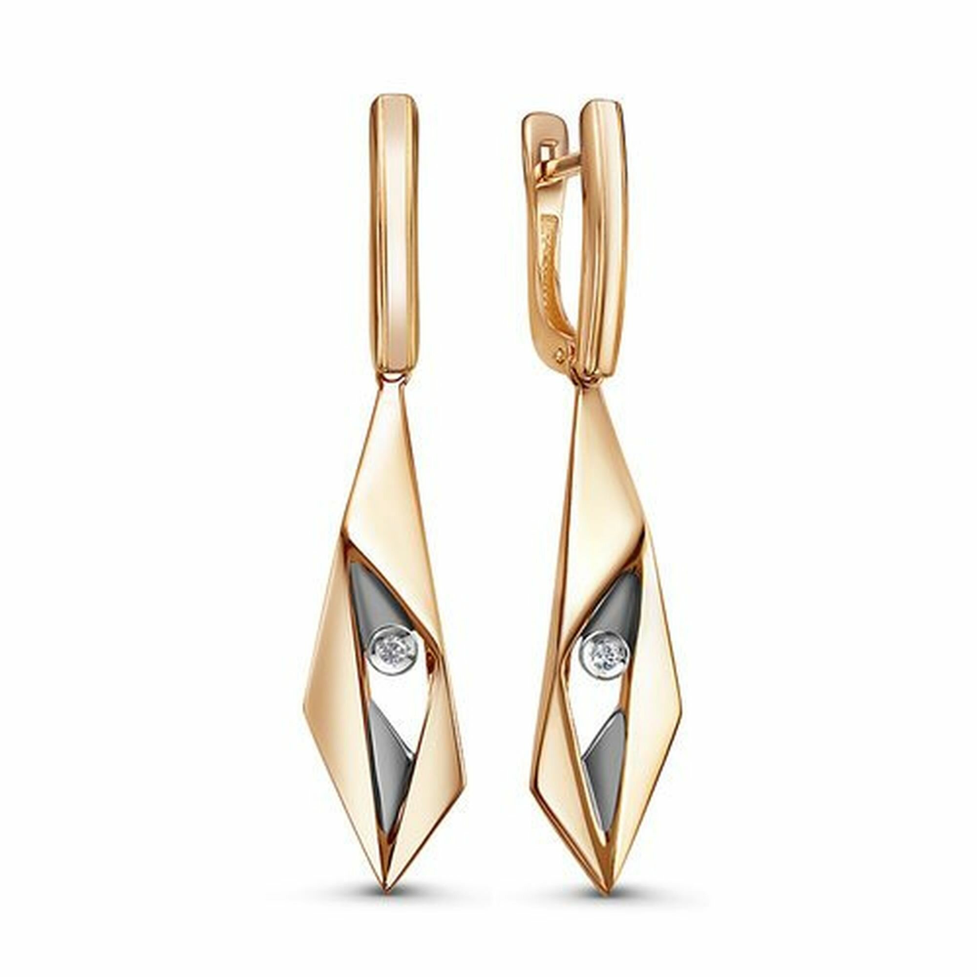 Серьги, красное золото, 585 проба, бриллиант