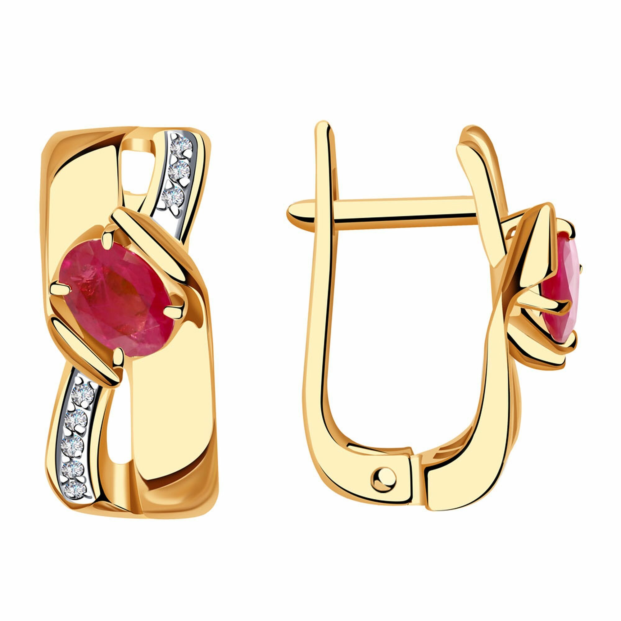 Серьги, красное золото, 585 проба, рубин, бриллиант