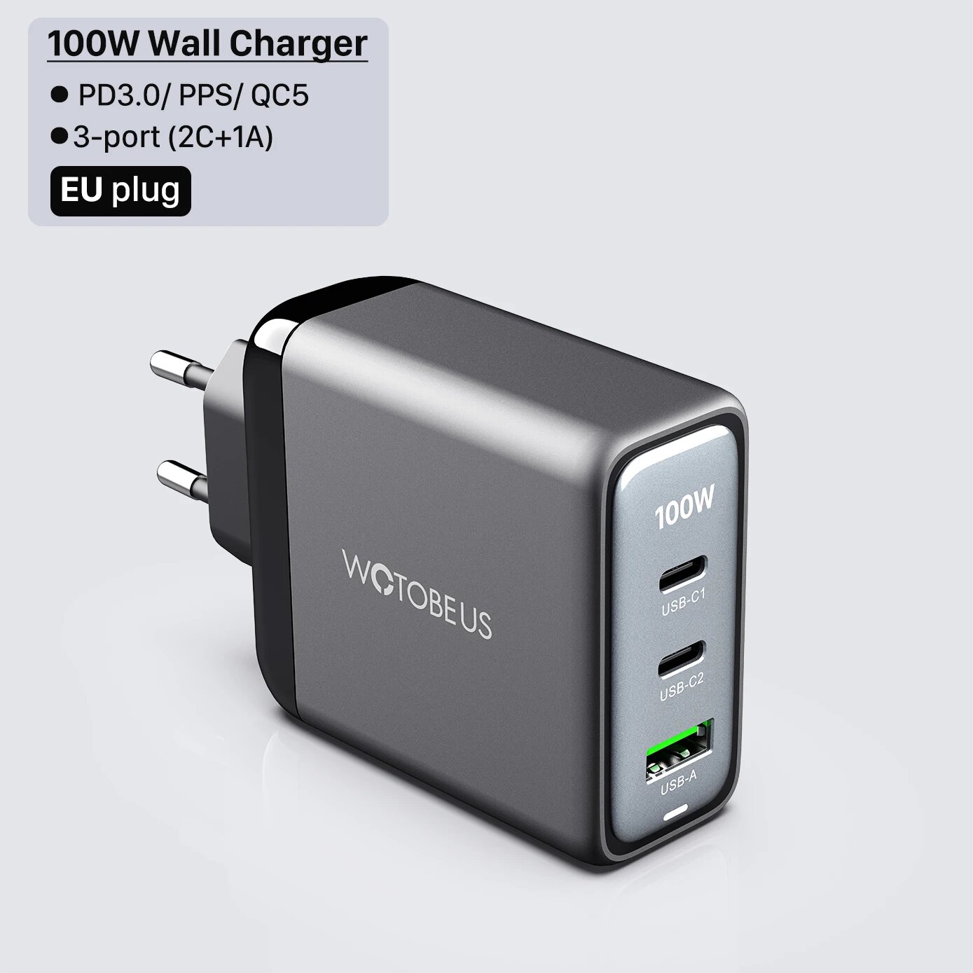 Зарядное устройство WOTOBEUS 100W GaN 3 Pro для быстрой зарядки 5/4/3.0 USB C PD для ноутбуков MateBook Type-C, iPhone 14, 13, 12, Mi13