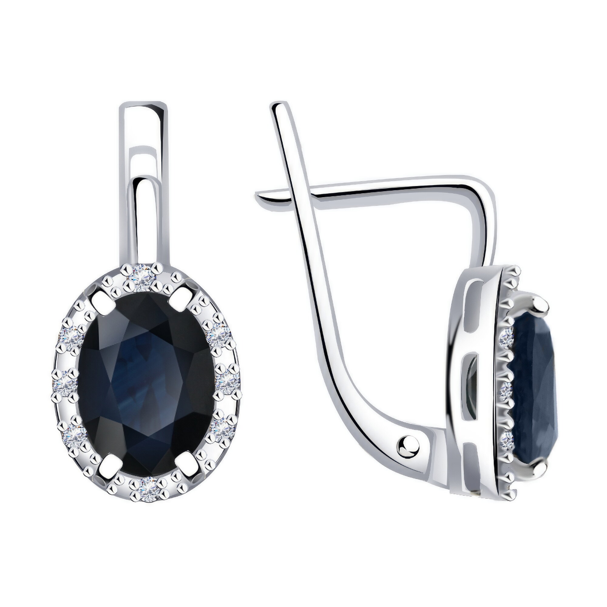 Серьги, белое золото, 585 проба, сапфир, бриллиант