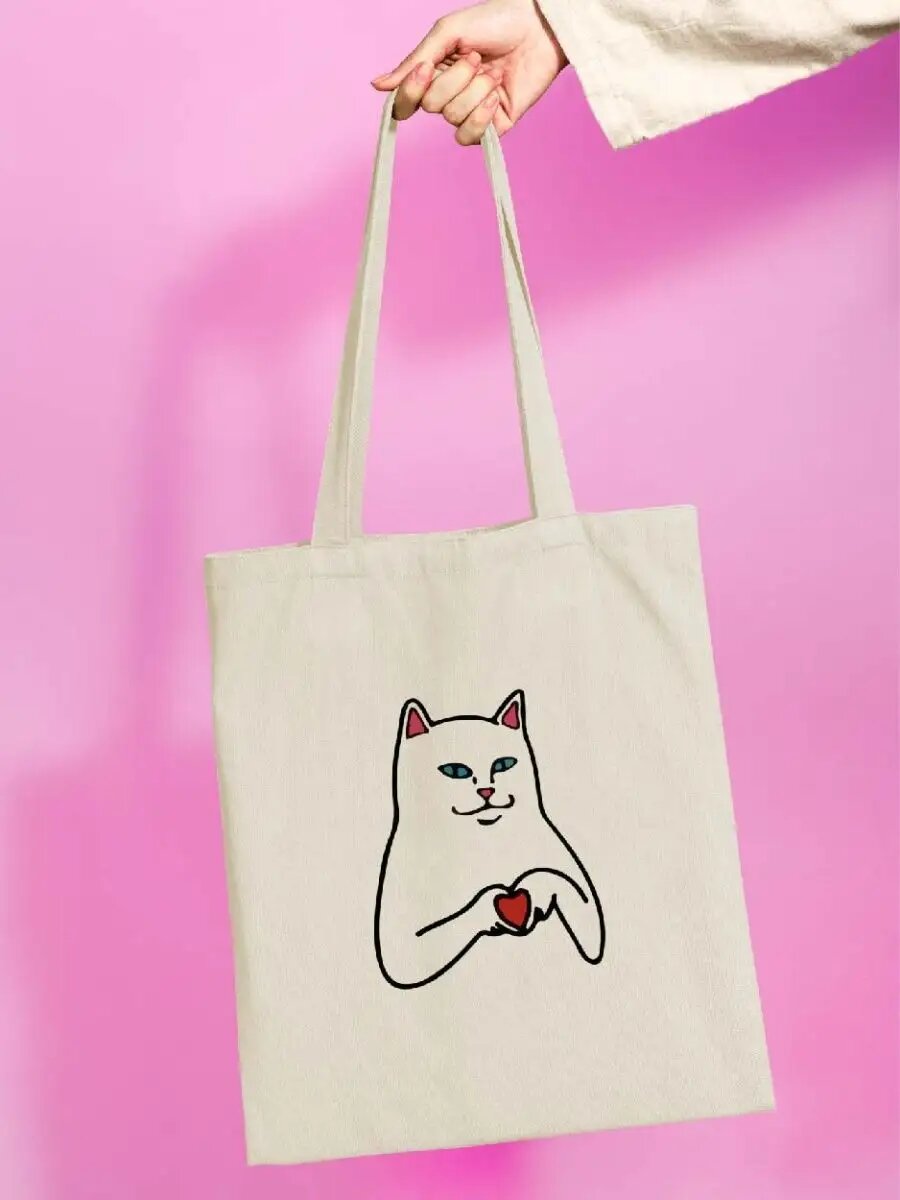 Сумка шоппер  женская с принтом холщевая с котами,мем с котом